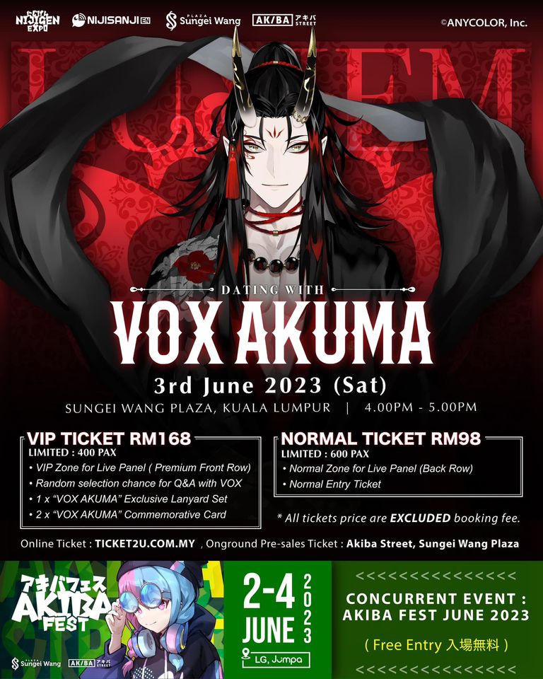 Nijisanji Vtuber Vox Akuma Will Be Appearing At Akiba Fest At Sungei ...