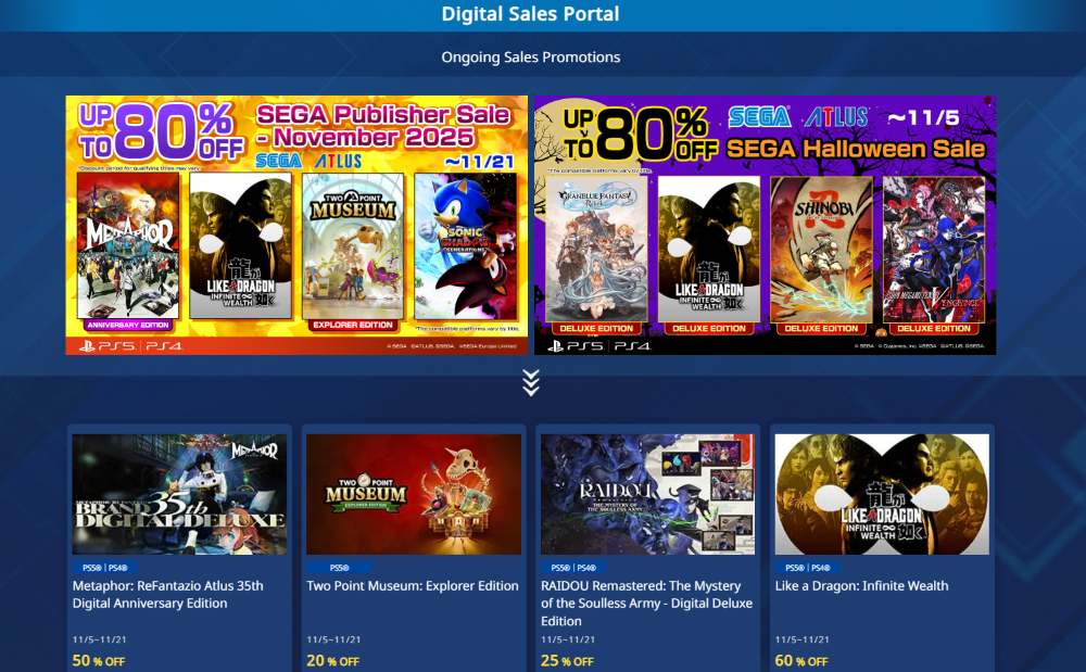 SEGA November Publisher Sale is Now Live on PlayStation Store, Save Up ...